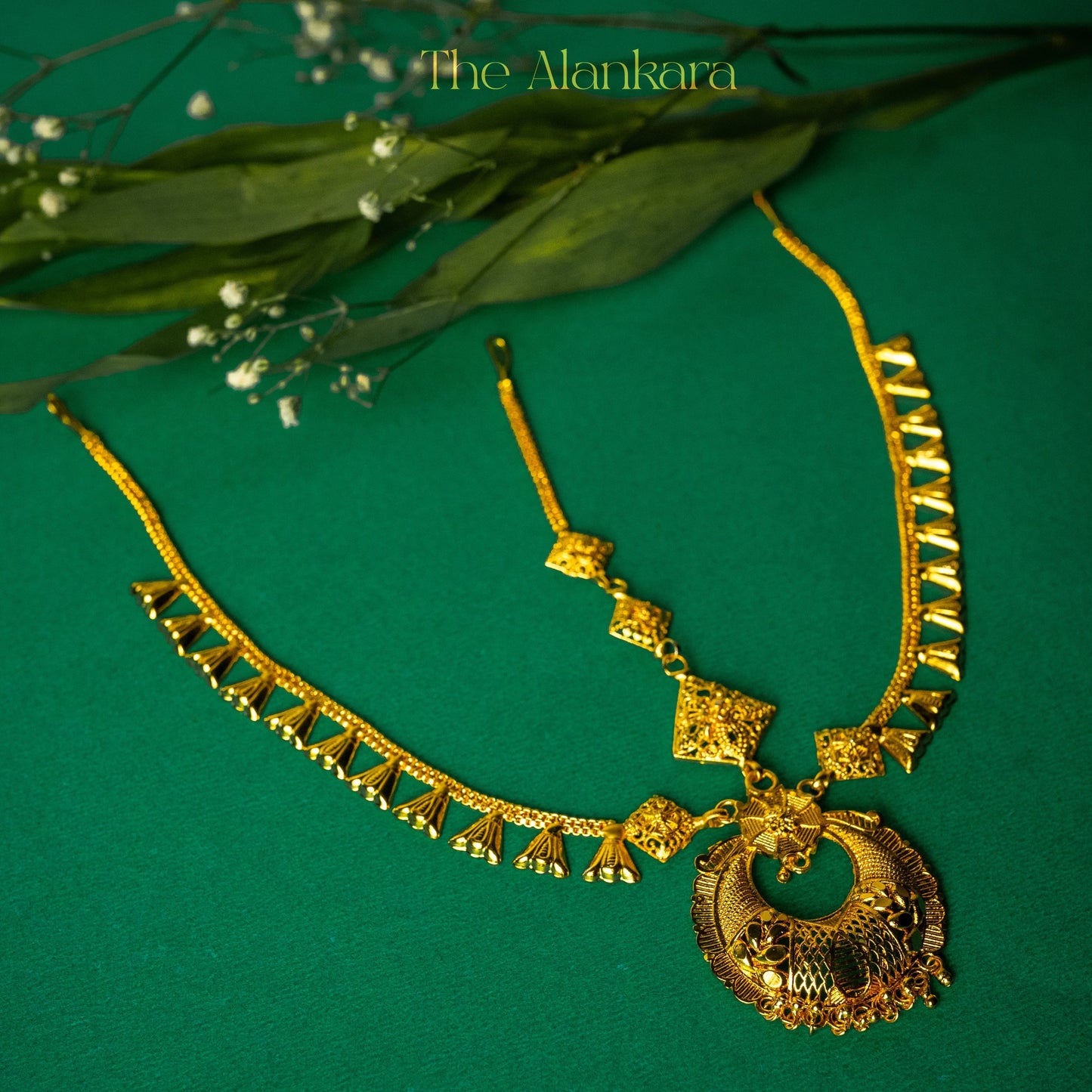 Gold plated Chandbali Tiara with Triangle Flower Chain Design - Mangti ...