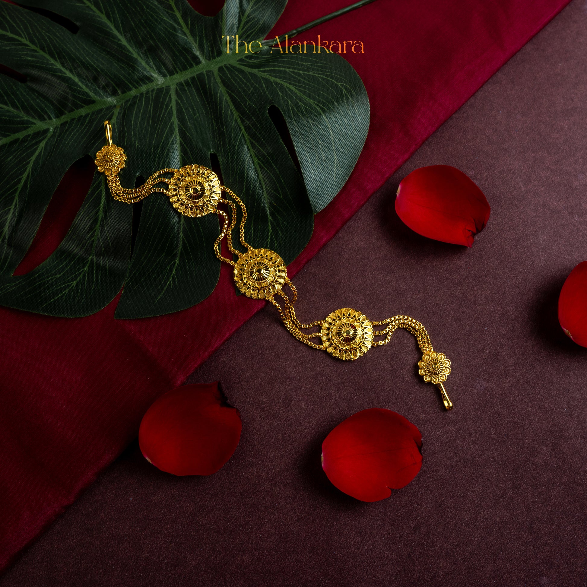 Gold Plated Round Teardrop Pattern Shish Patti - Mangtika – THE ALANKARA