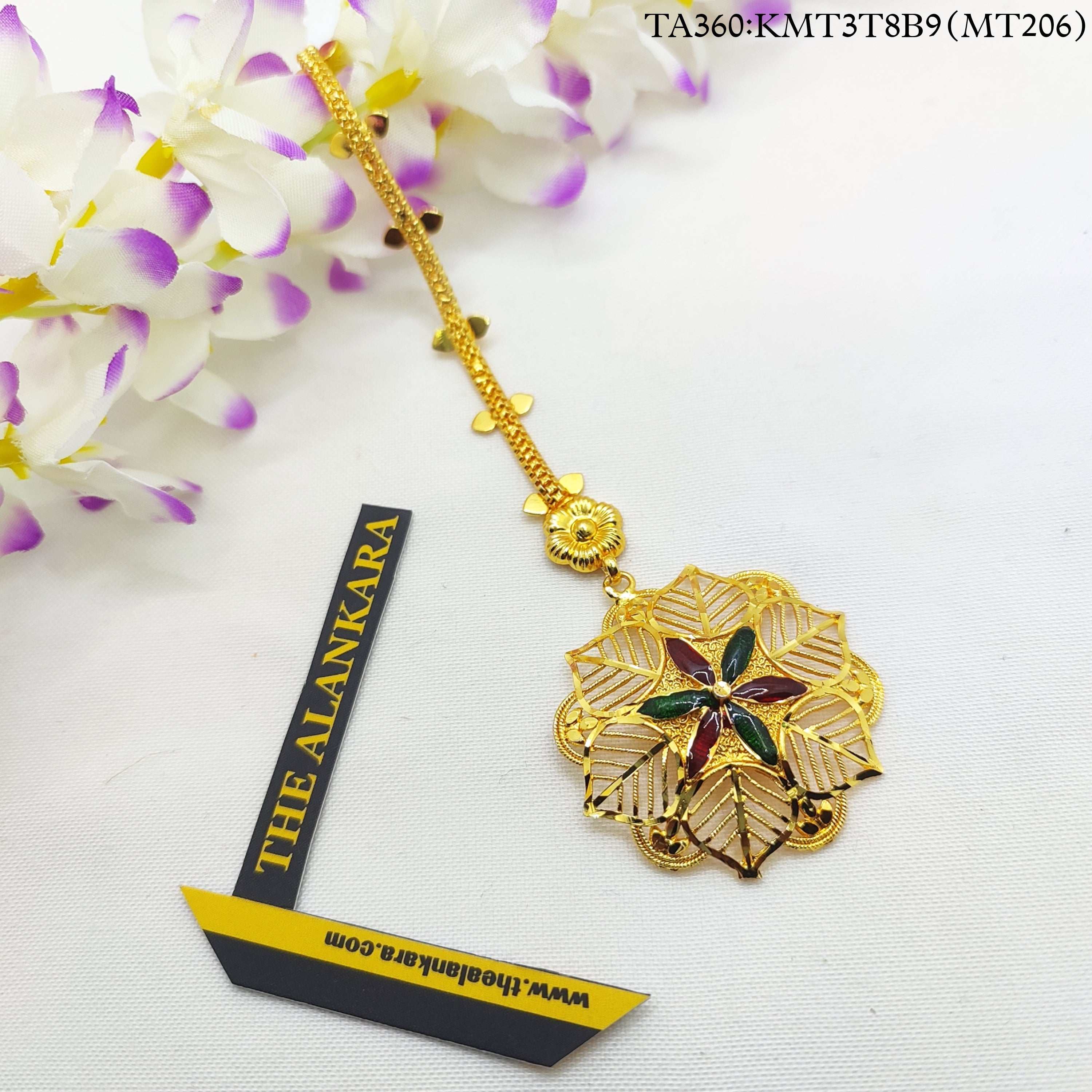 Gold Plated Chilekata Leaf Design Meenakari Worked Tikli - Maangtikka ...