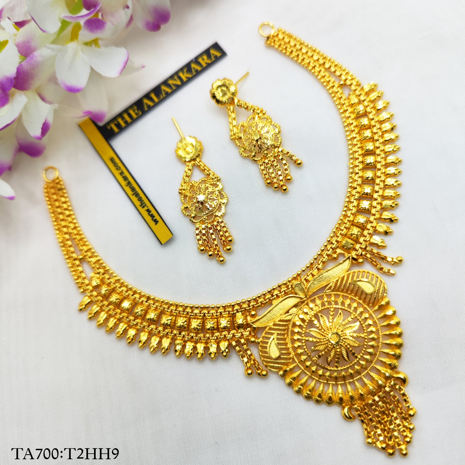 Chakra Design Bengali Bridal Gold Plated Necklace With Earrings – THE ...